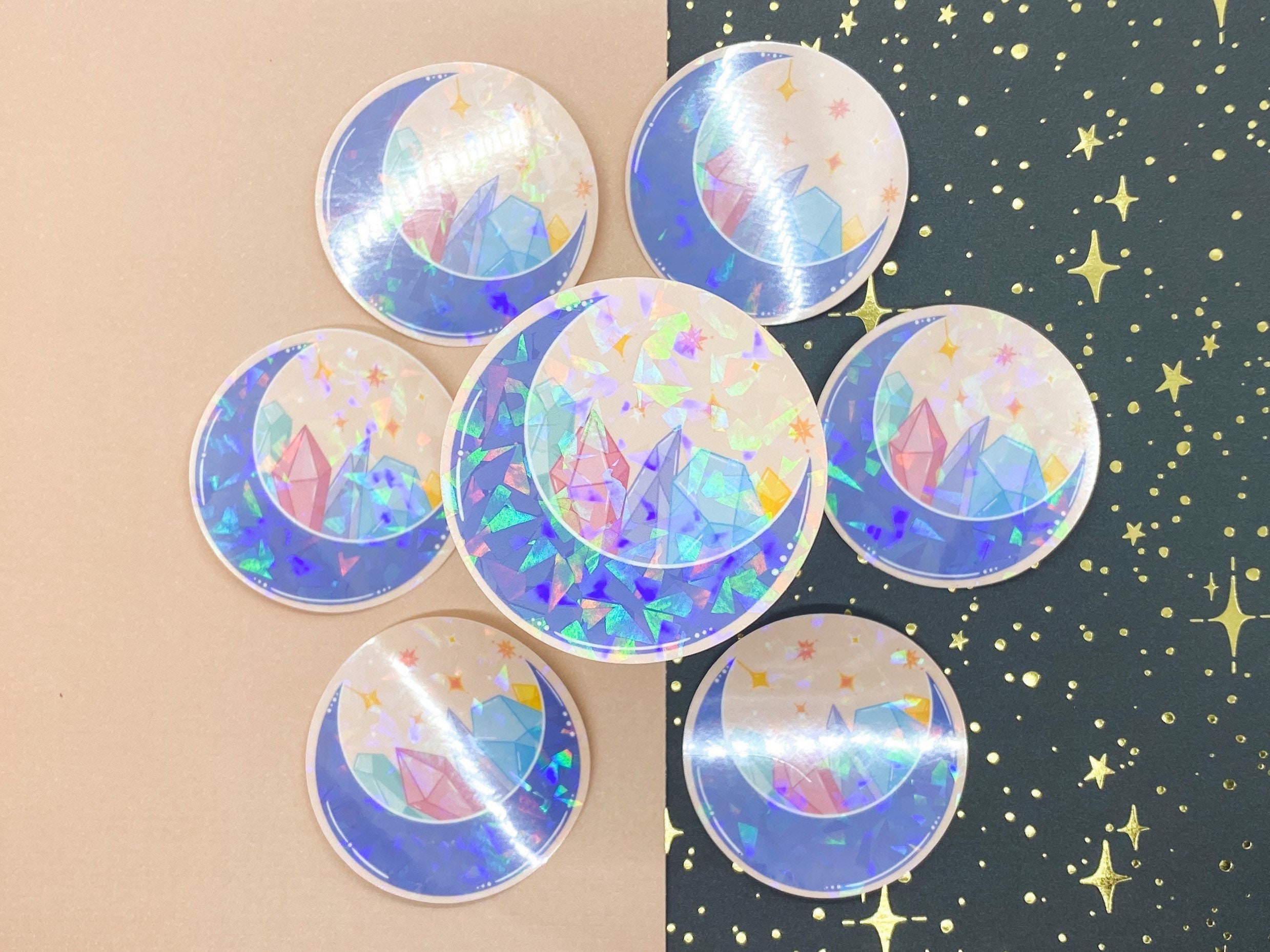 Holographic Crystal Moon Sticker | Laptop Decal - Etsy