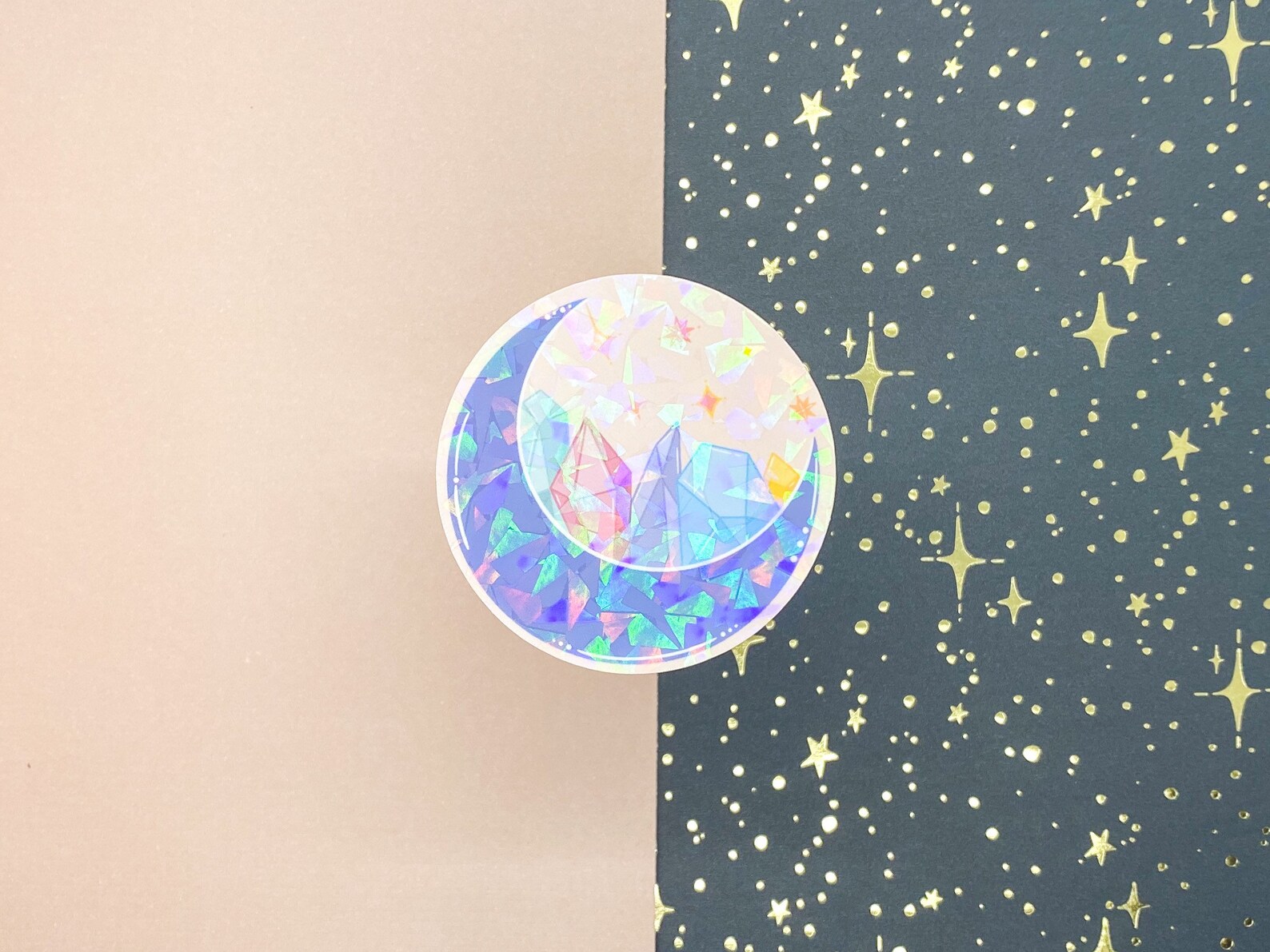 Holographic Crystal Moon Sticker | Laptop Decal - Etsy