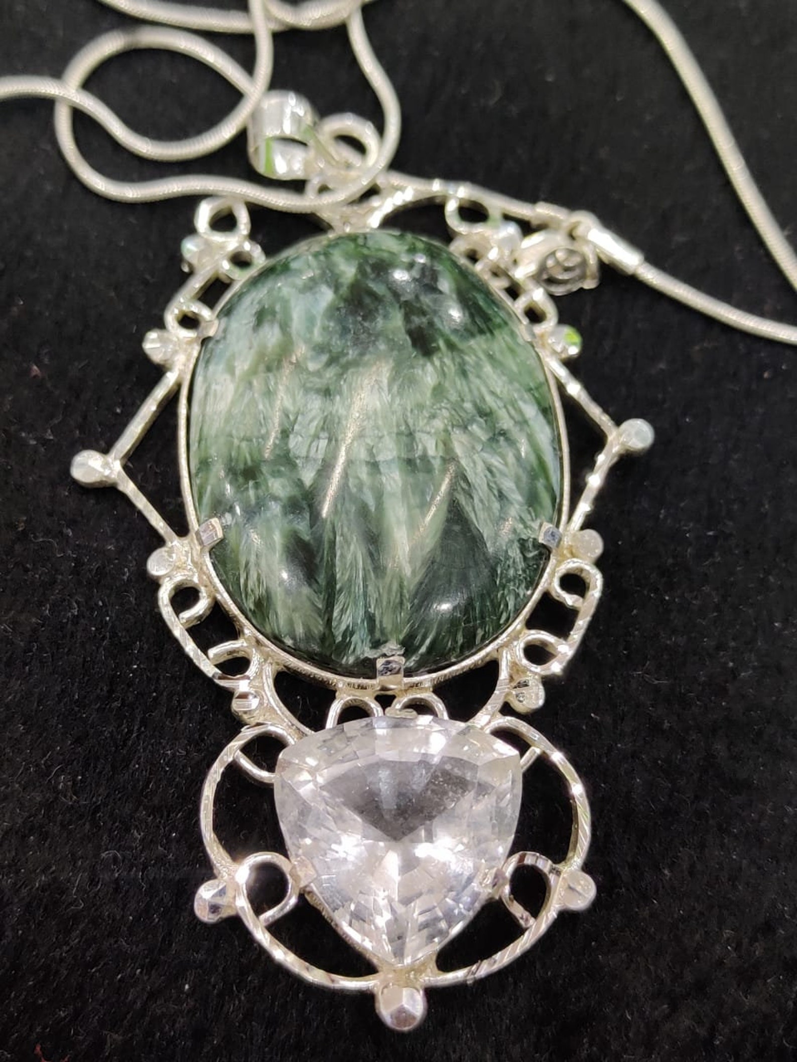 Seraphinite Stone Pollucite Trillion Cut Gemstone Pendant - Etsy