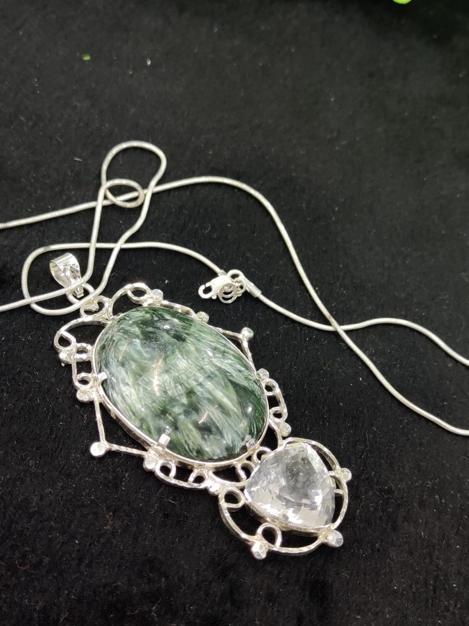 Seraphinite Stone Pollucite Trillion Cut Gemstone Pendant - Etsy