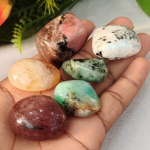 Crystal Tumble Stone Set for Cancer Zodiac Sign Moonstone, Rhodonite ...