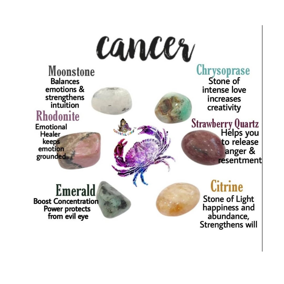 Crystal Tumble Stone Set For Cancer Zodiac Sign Moonstone Rhodonite
