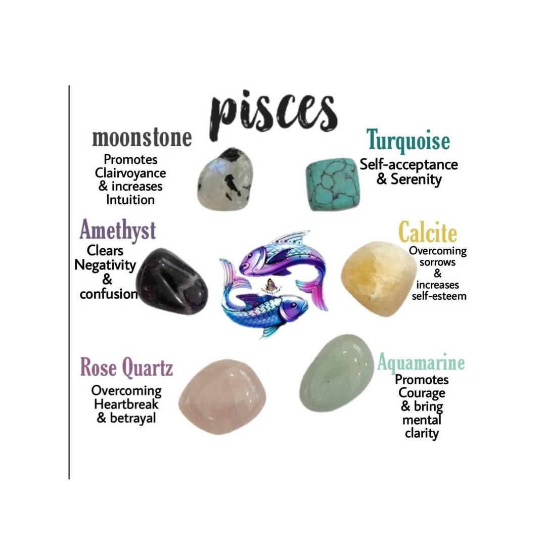 Crystal Tumble Stone Set for Pisces Zodiac Sign Rainbow Moonstone ...