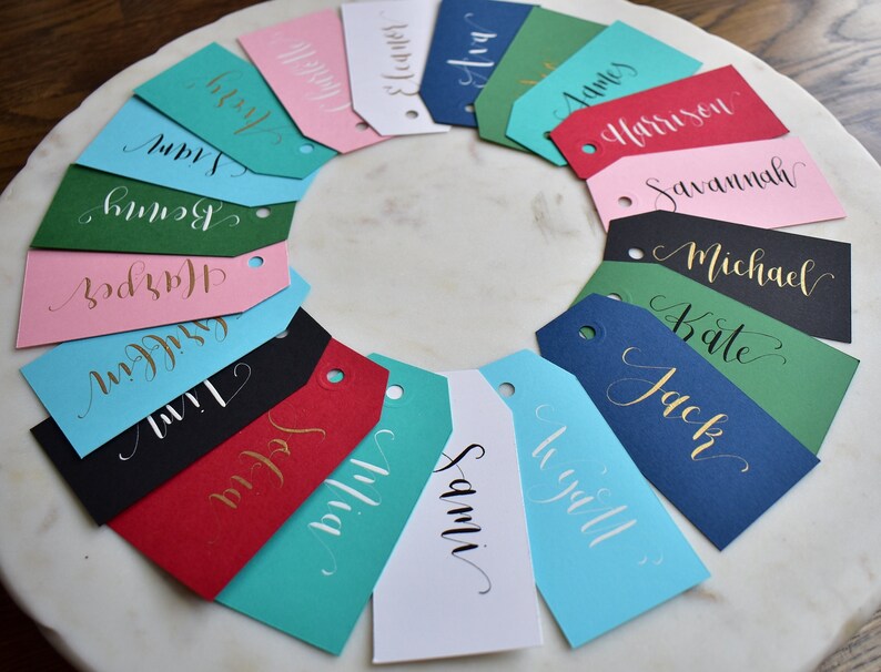 Custom Calligraphy Name Tags: Handmade Party Favor Tags - Etsy