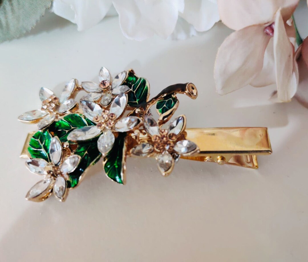 Rhinestone Alligator Clips, Green Clips, Gold Tone Alligator Clips ...