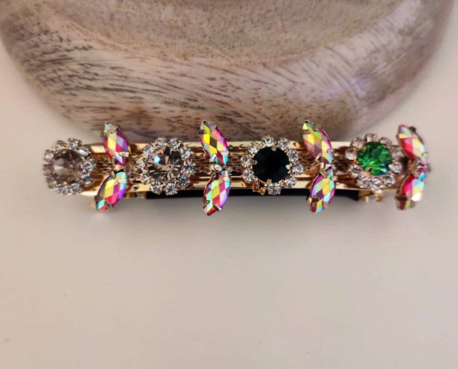 Rhinestone Barrette Multi Color Barrette Gold Barrette Hair - Etsy