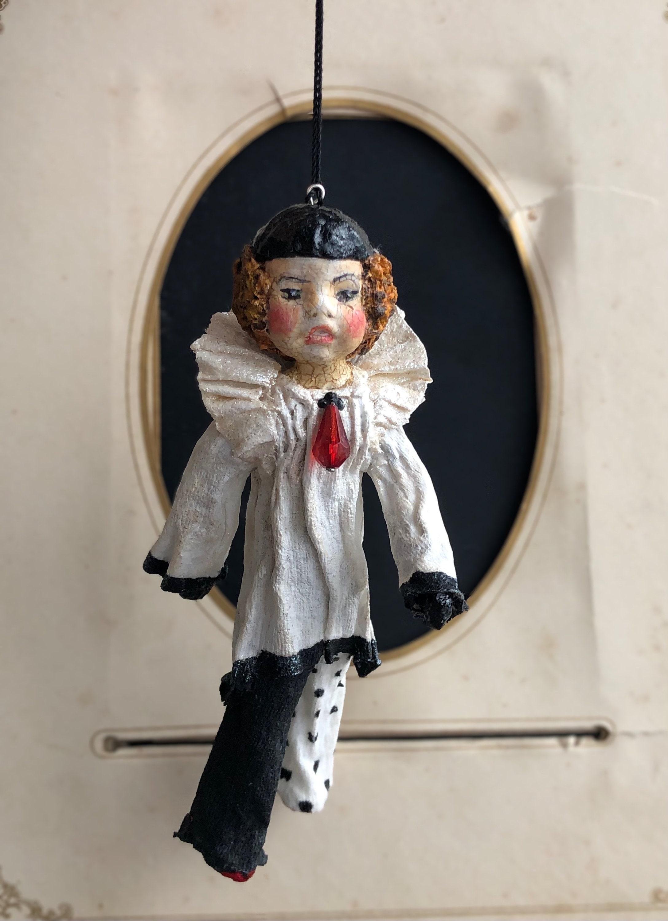 Boy Pierrot Ornament, Christmas Tree Spun Cotton Toy, Antique Style ...