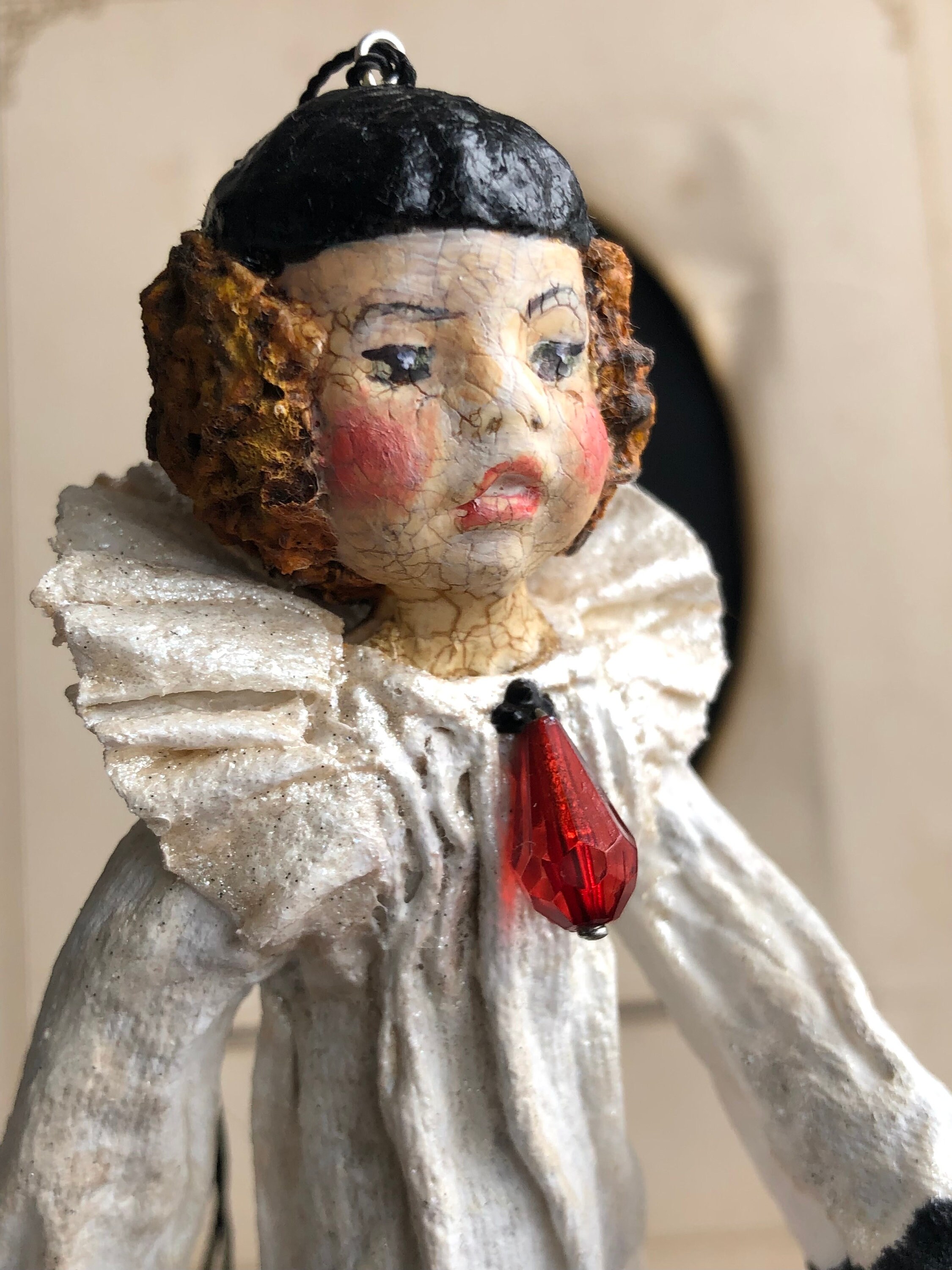Boy Pierrot Ornament, Christmas Tree Spun Cotton Toy, Antique Style ...
