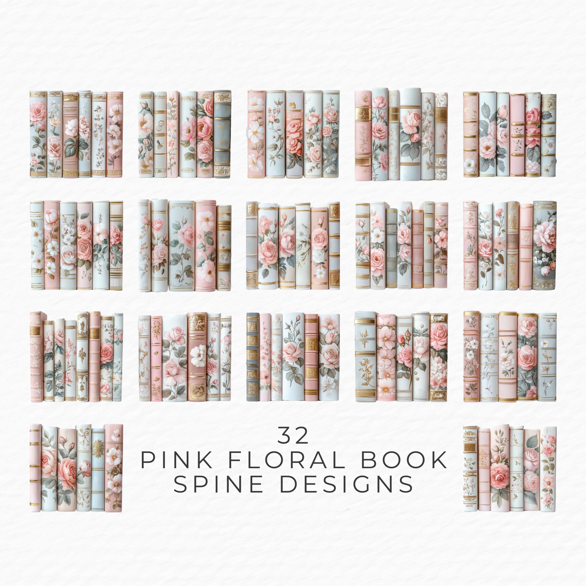 Book Spine Clipart, 32 Watercolour Vintage Pink Floral Flower Book ...
