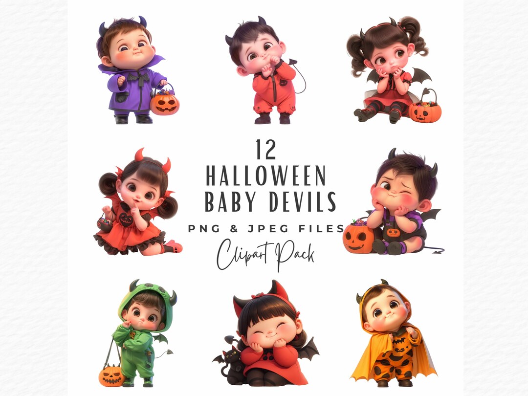 Halloween Baby Devil Clipart Bundle, Spooky Whimsical Graphics (digital ...