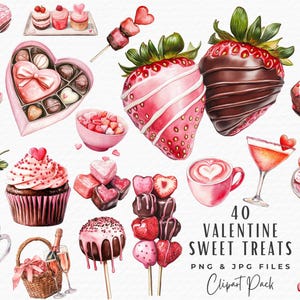 Watercolor Valentine Treats Clipart: Cupcakes, Candy, Chocolate ...
