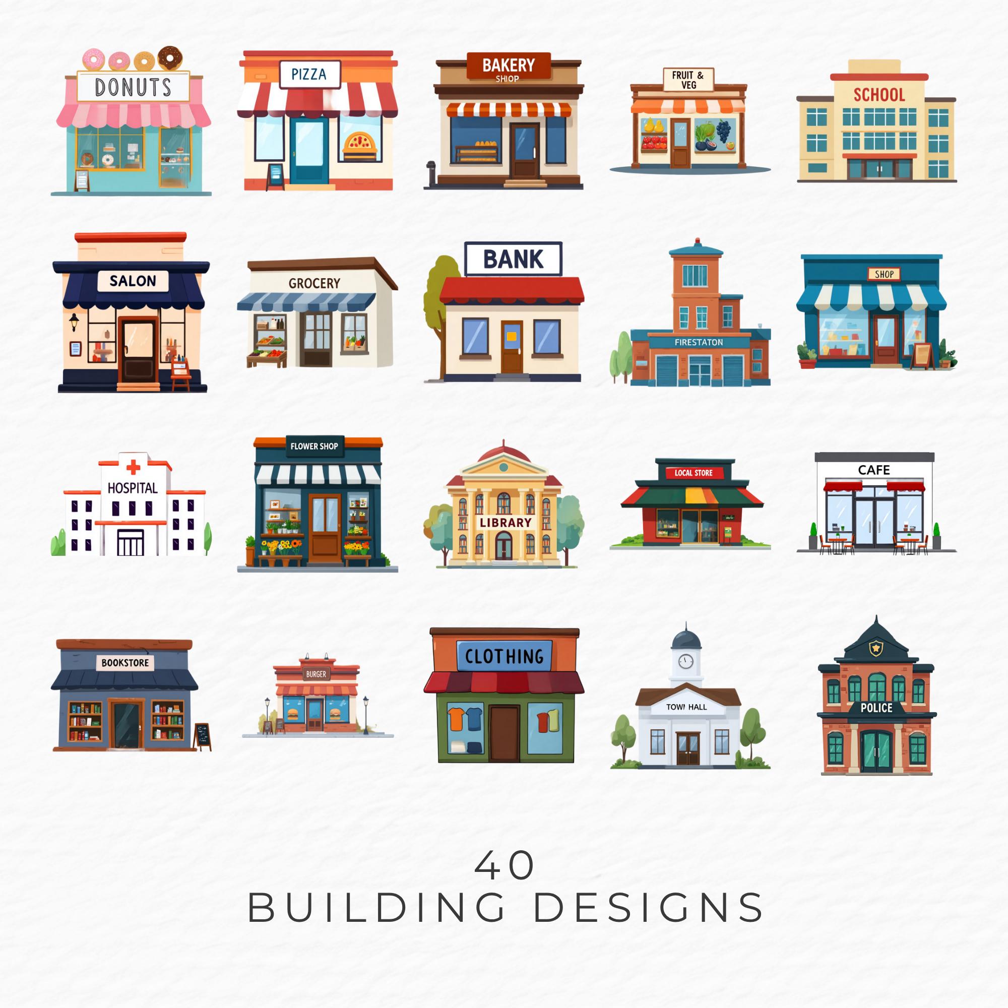 Community Building Clipart Set, Instant Download of Colorful School ...