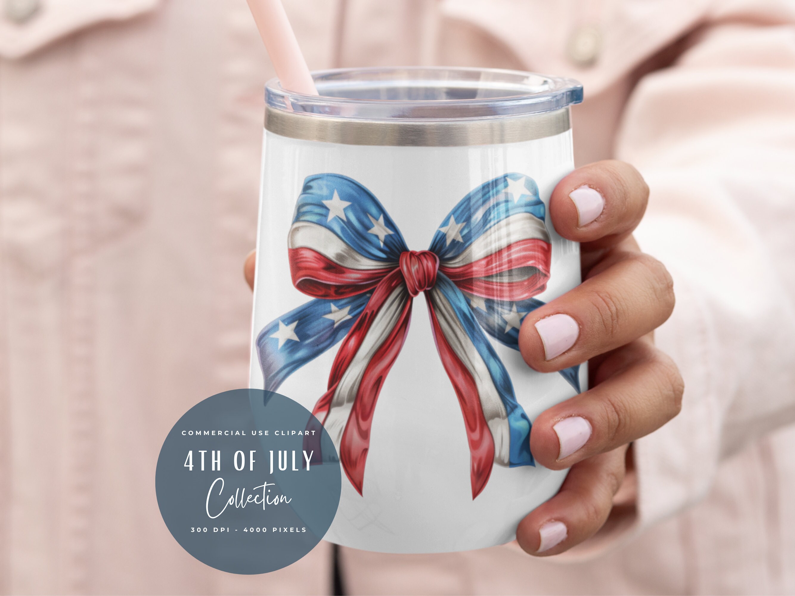 4th of July Coquette Bow Clipart, 16 Independence Day Girly Aesthetic ...