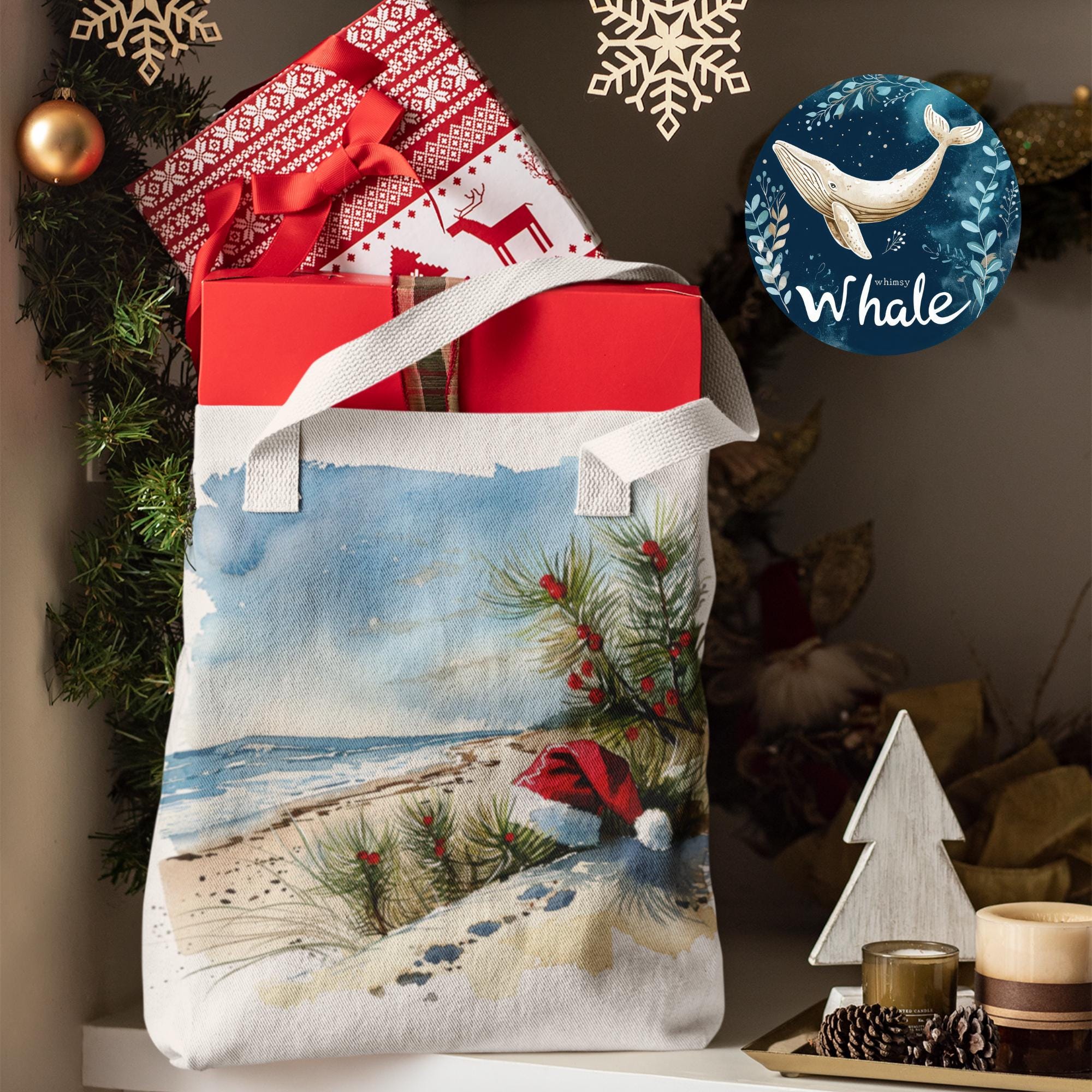 Watercolor Christmas Beach Clipart Bundle, Tropical Coastal Christmas ...