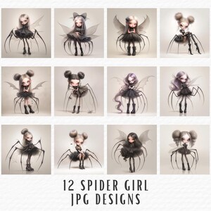Quirky Spider Girl Clipart Bundle, 12 Halloween Spider Girl Clip Art ...