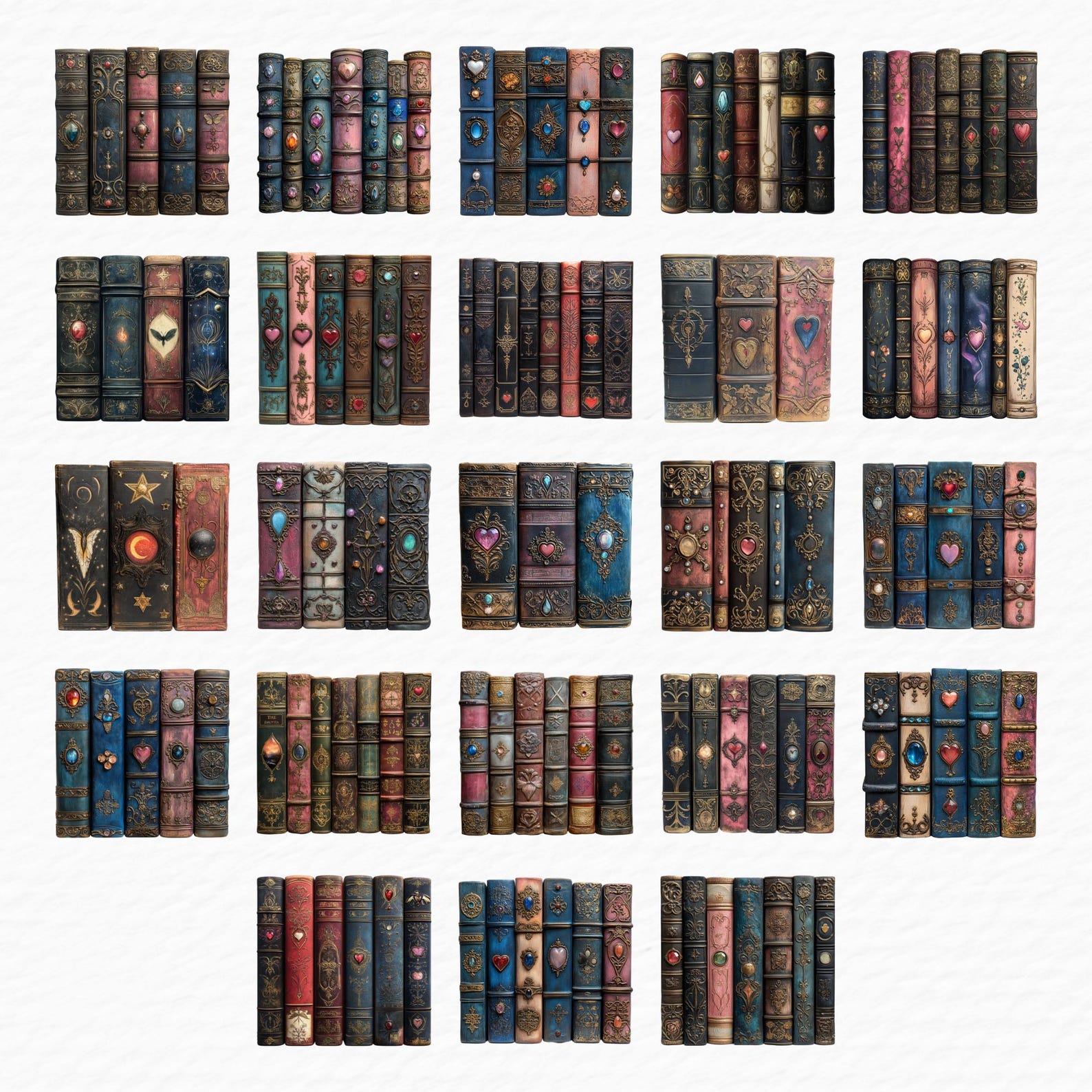 Love Spell Grimoire Book Spine Clipart, 46 Watercolour Vintage Ornate ...