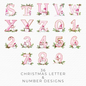 Christmas Alphabet and Numbers Clipart, Girly Pink Gold Christmas ...