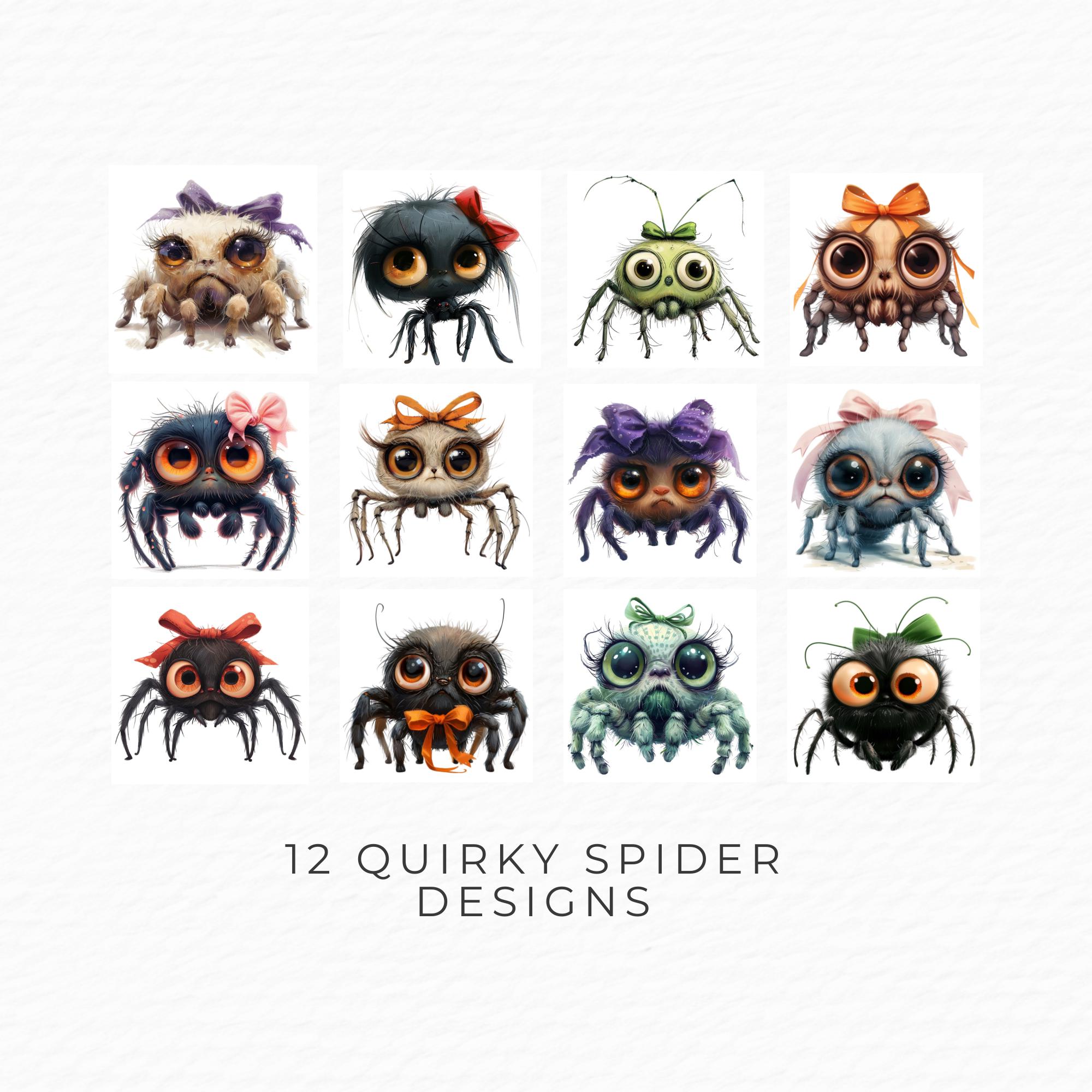 Quirky Spider Halloween Clipart Bundle | Whimsical Spider With Bow ...