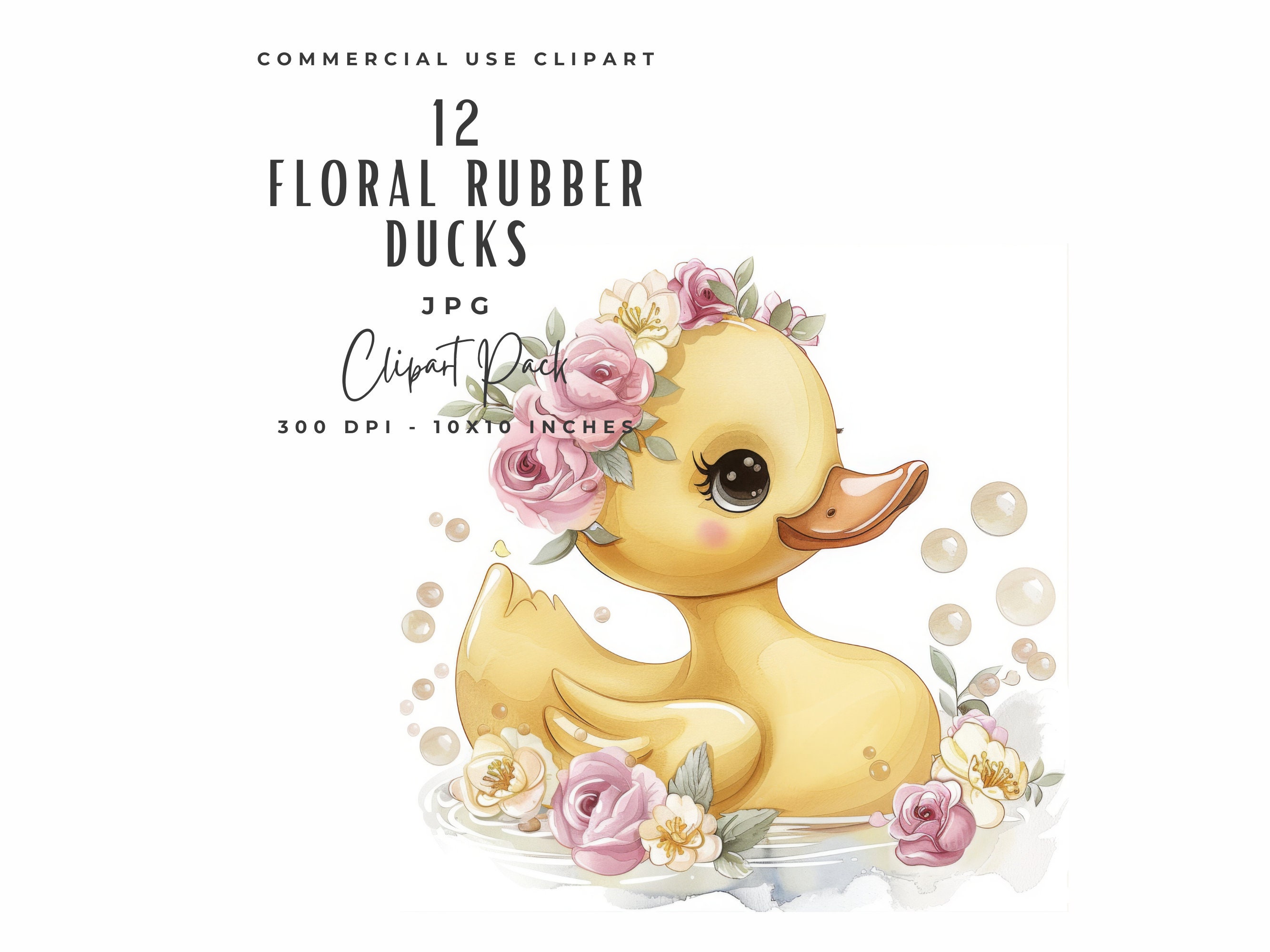 Rubber Duck Bubble Bath Clipart Bundle | Watercolor Pink Floral Duck ...