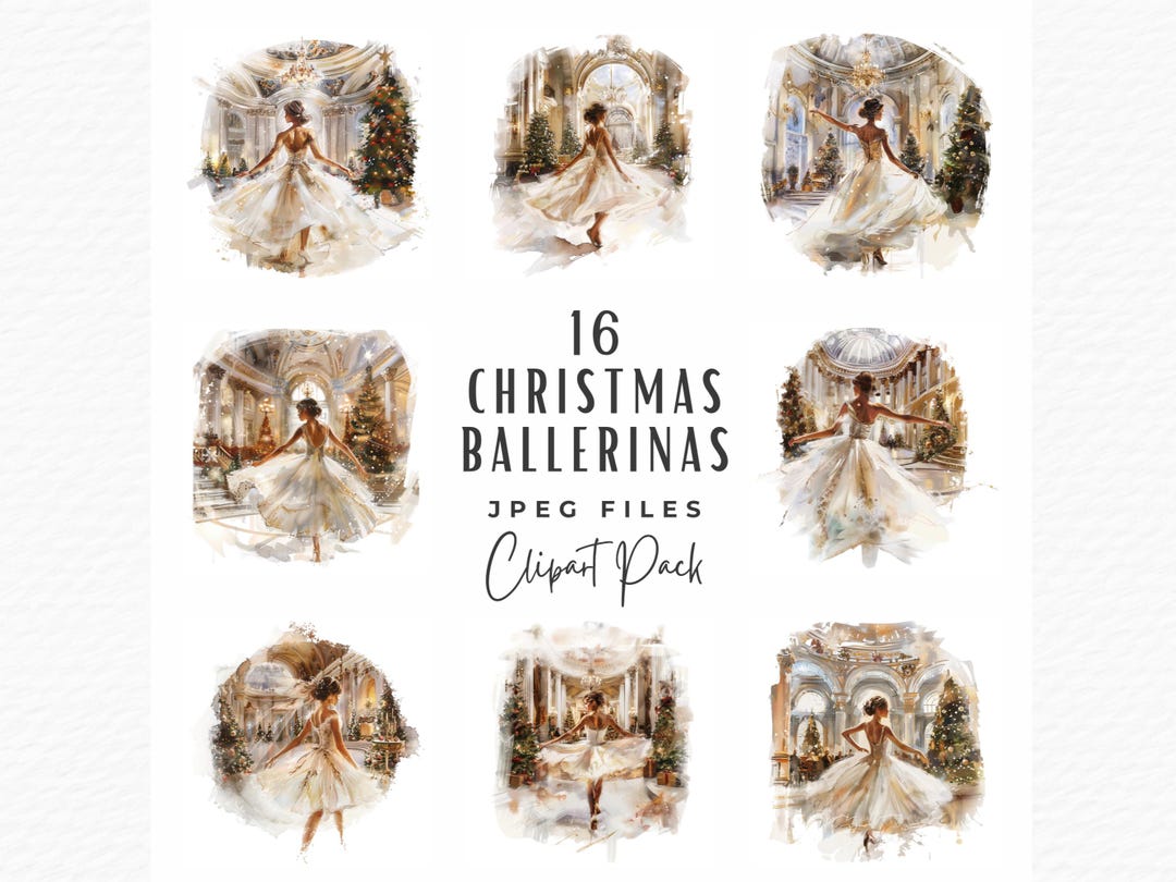 Christmas Ballerina Clipart Bundle, 16 Watercolor Winter Holiday ...