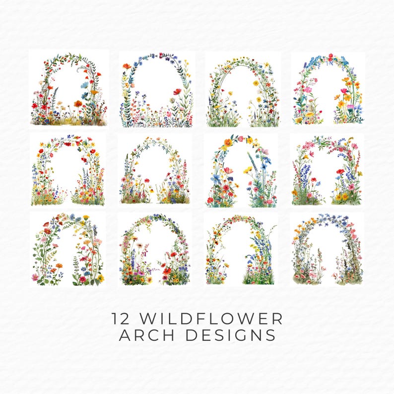 Watercolor Wildflower Arch Clipart | Boho Floral Illustration (digital ...