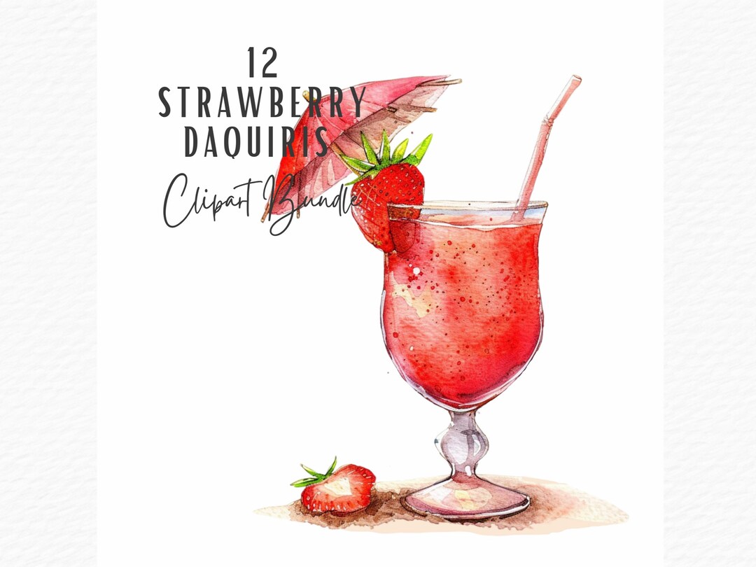 Strawberry Daquiri Clipart, Watercolor Strawberry Daquiris Summer ...
