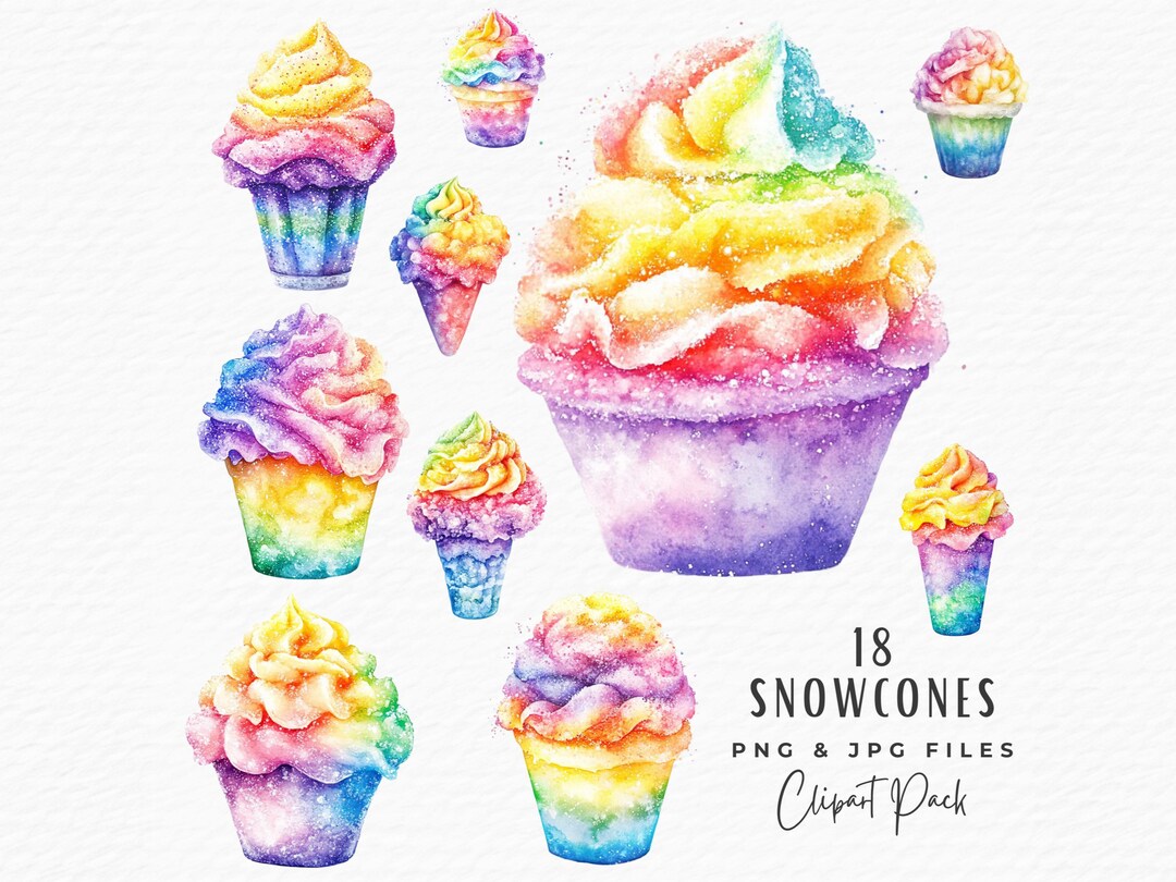 Watercolor Snow Cone Clipart Bundle, Summer Shaved Ice (digital ...