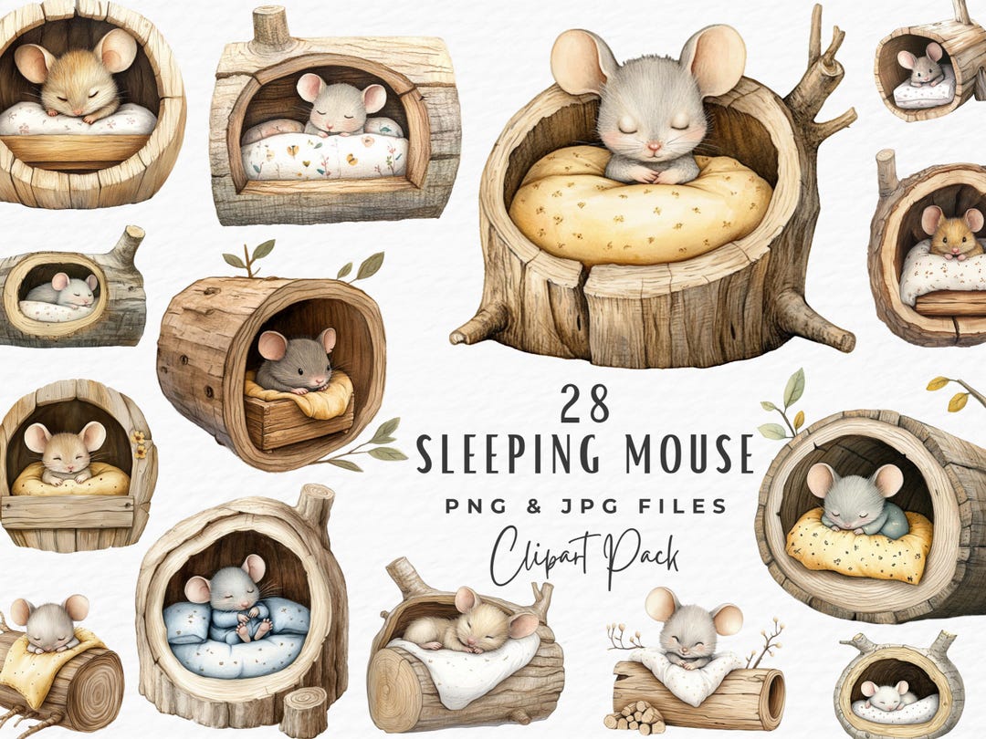 Sleeping Mouse Clipart: Watercolor Baby Mouse Illustrations (digital ...