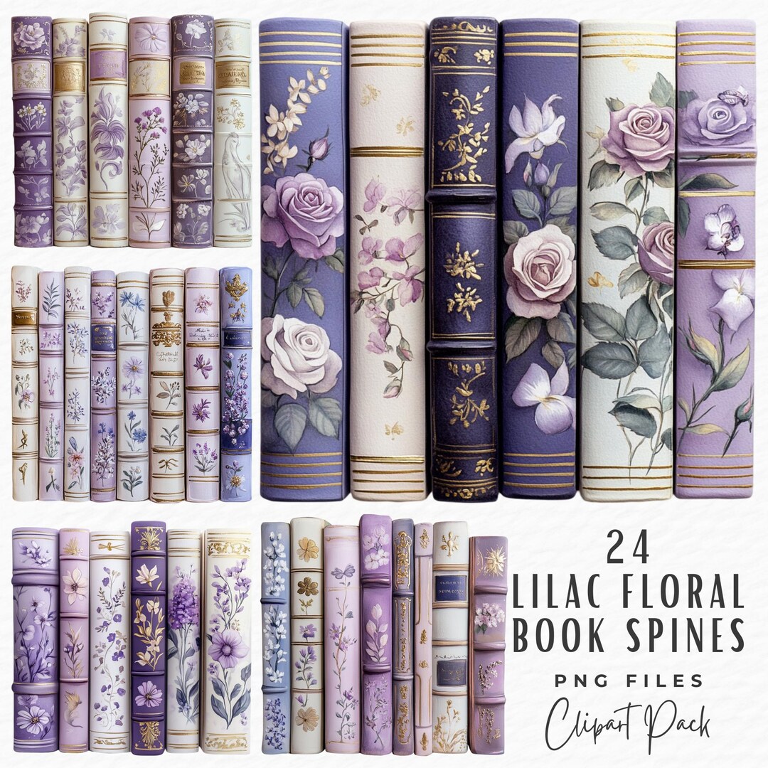 Watercolor Lilac Floral Book Spines Clipart (digital Download) - Etsy