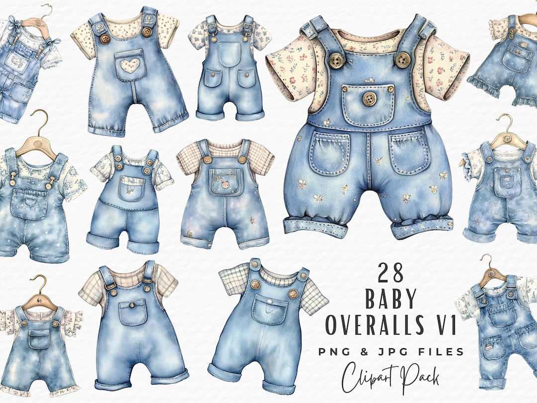 Watercolor Baby Overalls Clipart: Baby Shower Invitation (digital ...
