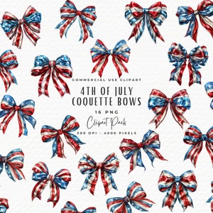 4th of July Coquette Bow Clipart, 16 Independence Day Girly Aesthetic ...