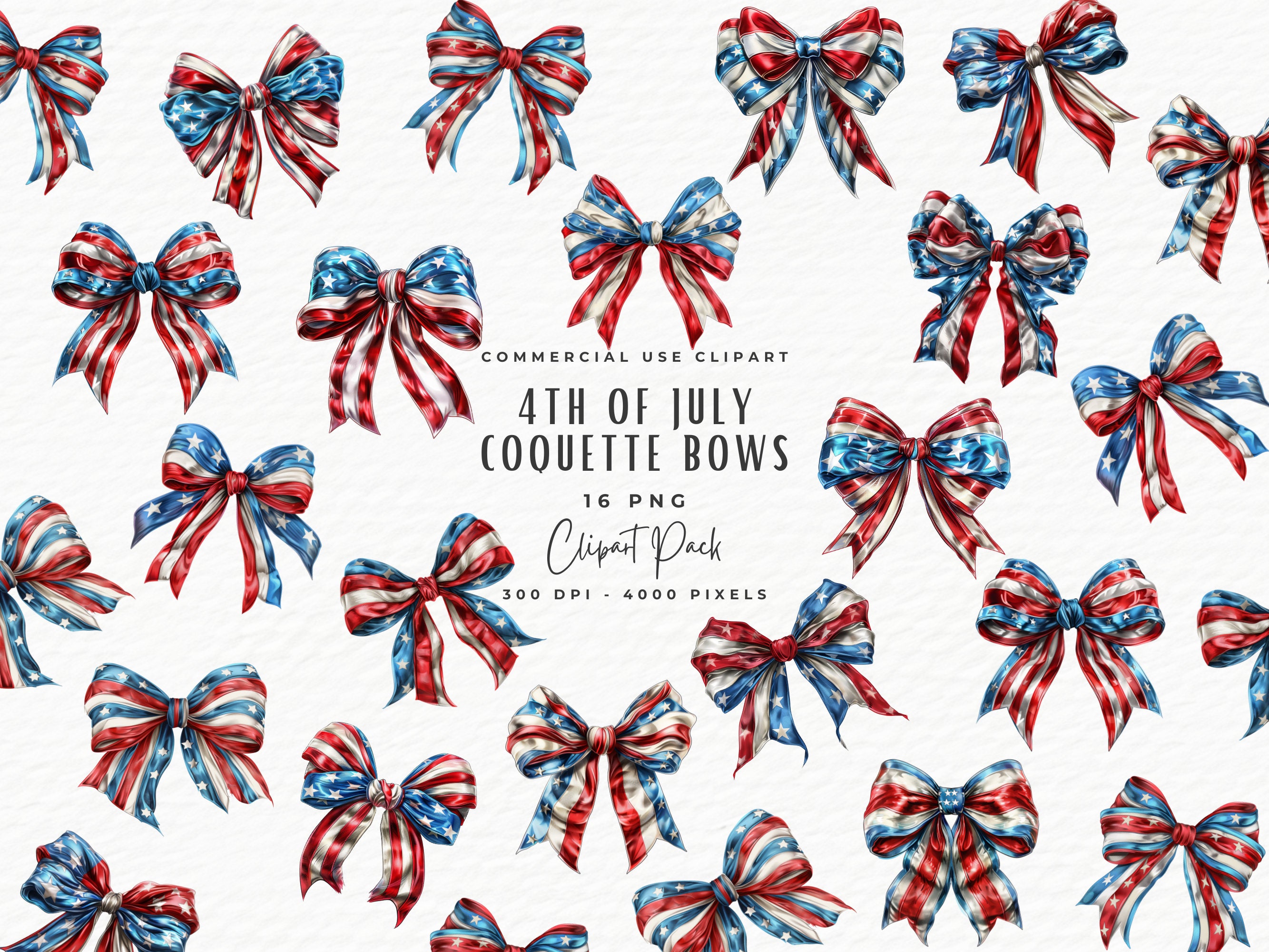 4th of July Coquette Bow Clipart, 16 Independence Day Girly Aesthetic ...