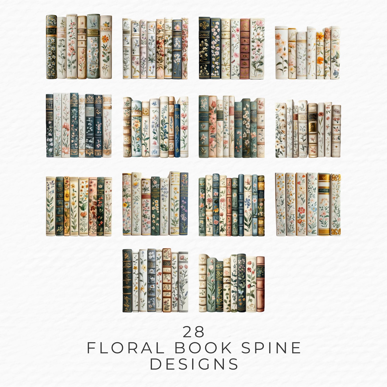 Floral Book Spine Clipart: Vintage Flower PNG (digital Download) - Etsy
