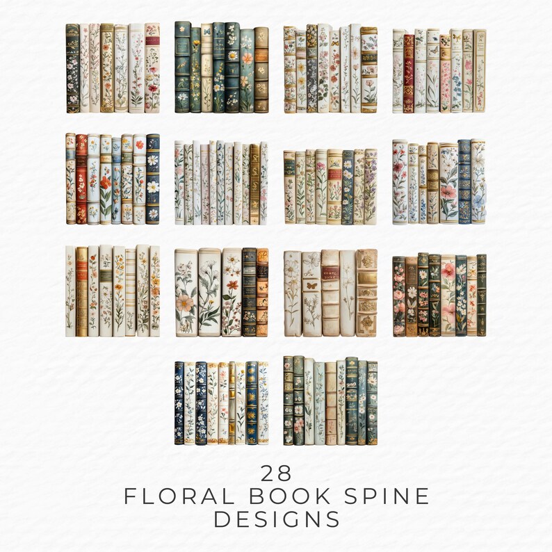 Floral Book Spine Clipart: Vintage Flower PNG (digital Download) - Etsy