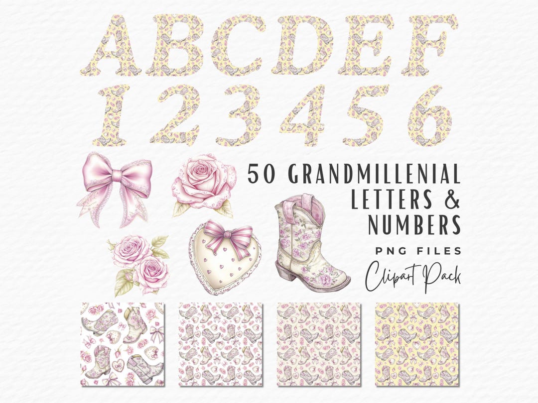 Watercolor Cowgirl Clipart Bundle: Western Alphabet, Seamless Patterns ...