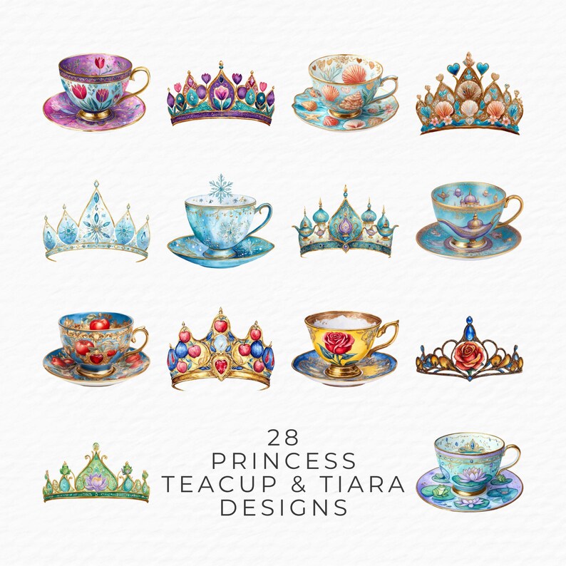Princess Teacups Clipart: Watercolor Tea Party Art (digital Download ...