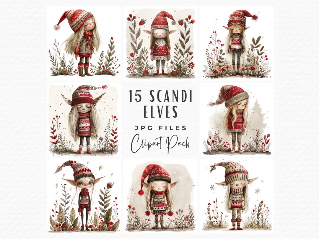 Watercolor Scandinavian Elf Clipart Bundle, Christmas Gnomes (digital ...