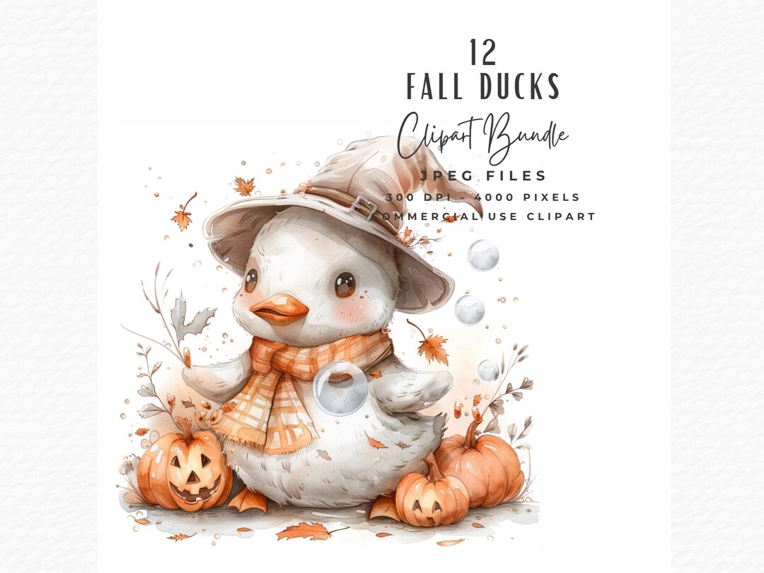 Fall Duck Clipart Bundle | 12 Watercolor Halloween Bubble Ducks Clip ...