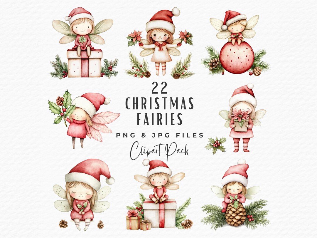 Christmas Fairy Clipart Bundle, 22 Watercolor Cute Winter Holiday Fairy ...