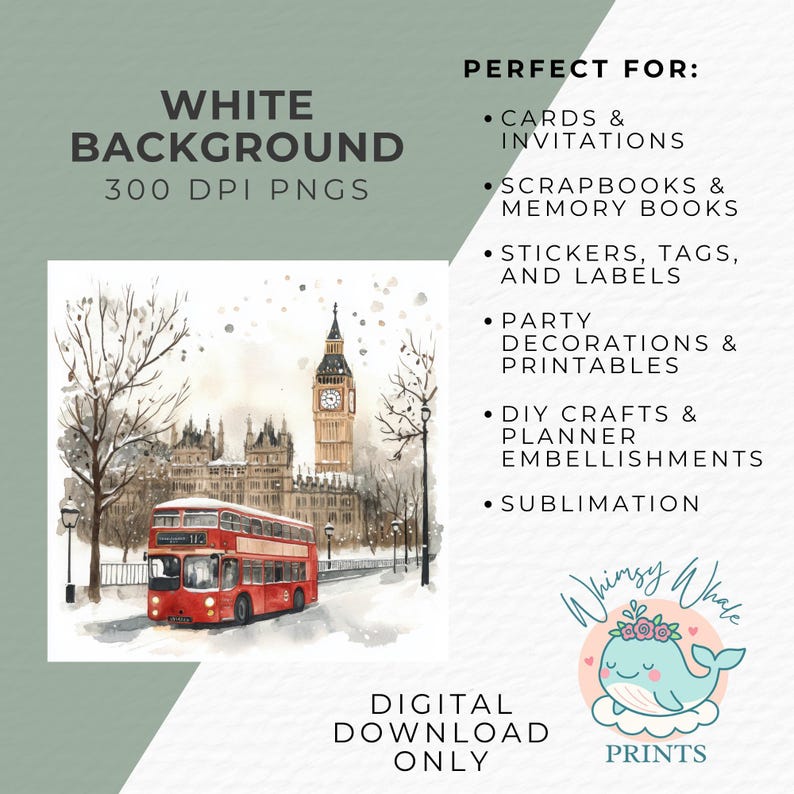 Clipart Winter in London | Watercolour Winter Wonderland Christmas in ...