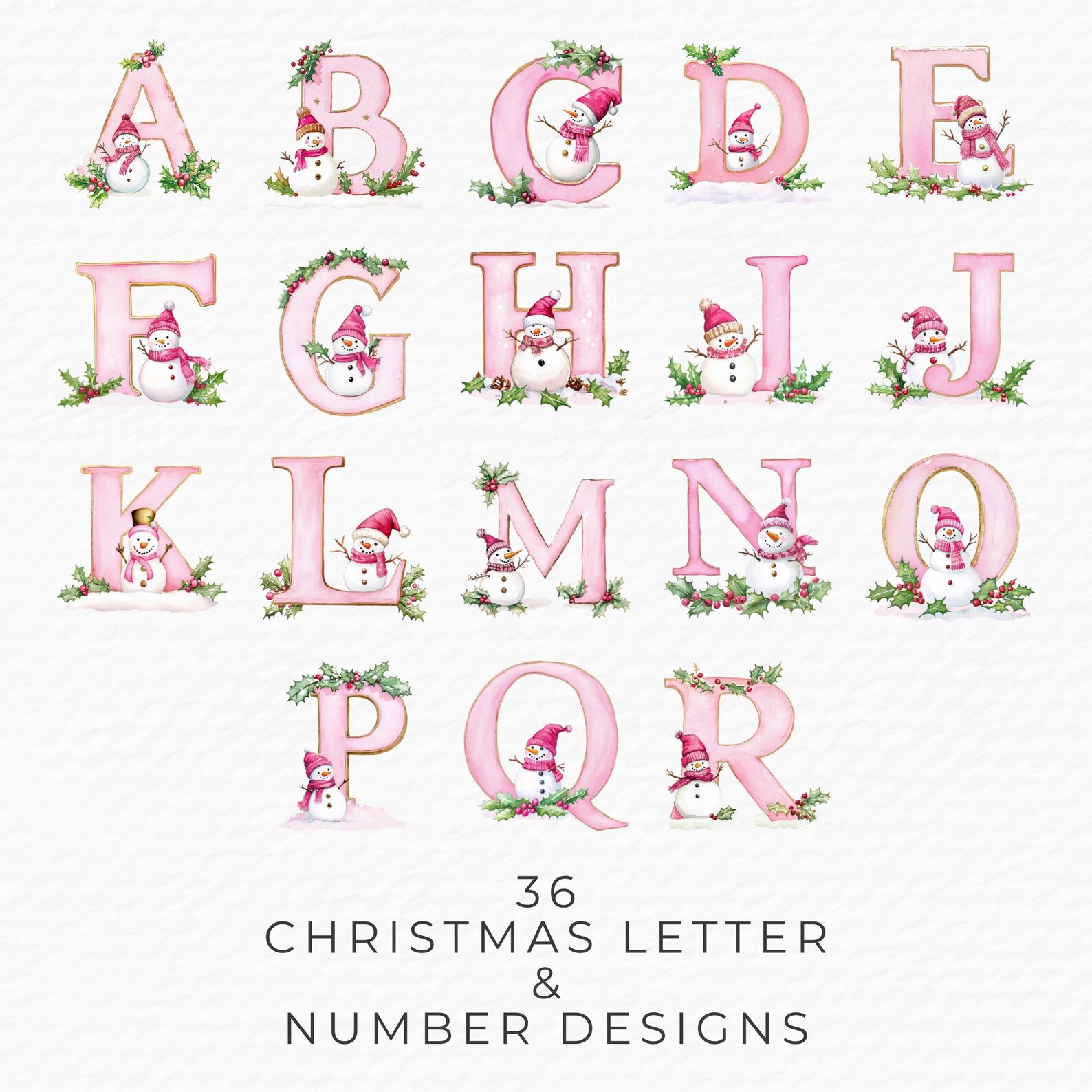 Christmas Alphabet and Numbers Clipart, Girly Pink Gold Christmas ...
