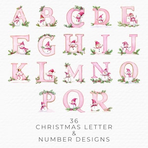 Christmas Alphabet and Numbers Clipart, Girly Pink Gold Christmas ...