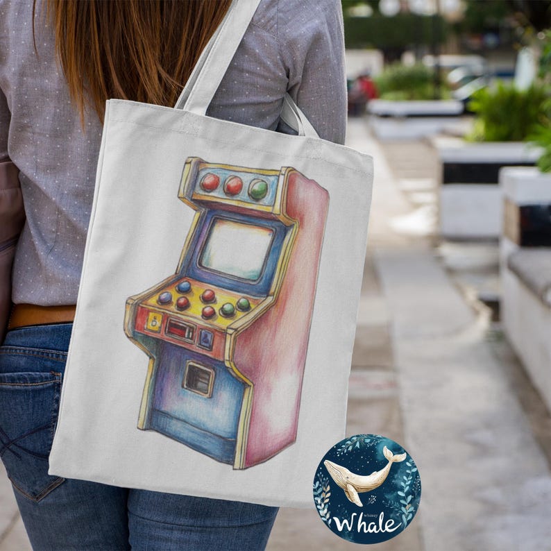 Watercolor Retro Arcade Clipart: Vintage Video Game PNG JPG (digital ...