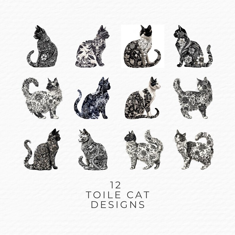 Toile Cat Clipart Bundle: French Country Chinoiserie (digital Download ...