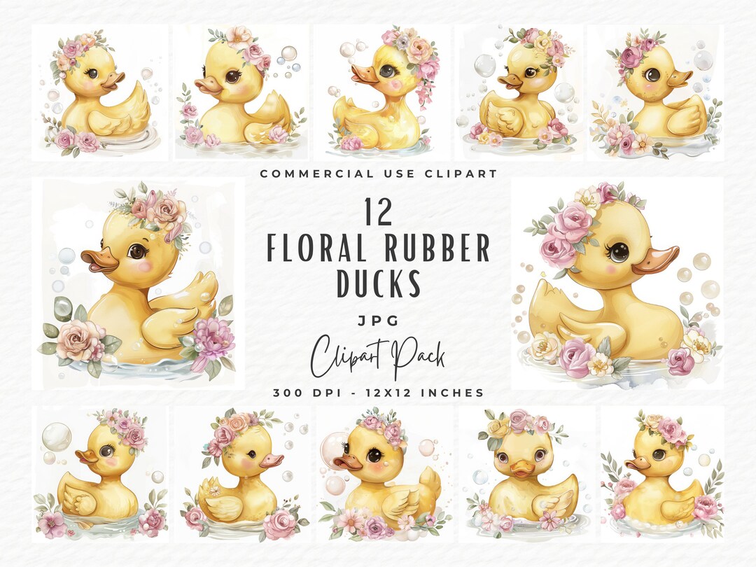 Rubber Duck Bubble Bath Clipart Bundle | Watercolor Pink Floral Duck ...
