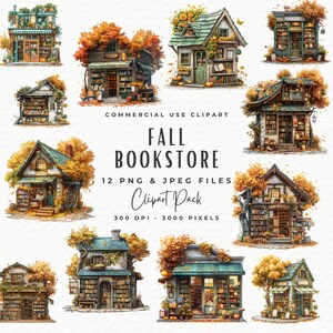 Fall Bookstore Clipart Cosy Autumn Book Shop PNG Bundle Book Lovers ...