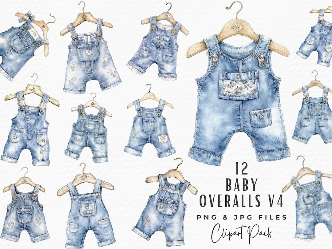 Watercolor Baby Overalls Clipart: Baby Shower Invitation Dungarees ...