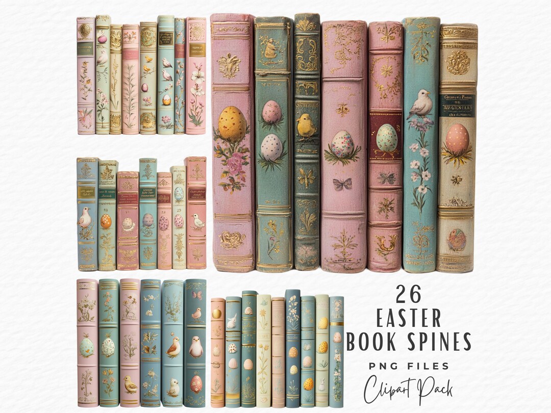 26 Easter Book Spine Clipart, Vintage Pastel Easter Egg Book Spines ...