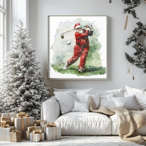 Golf Santa Clipart Bundle, 12 Watercolor Christmas Winter Holiday Santa ...