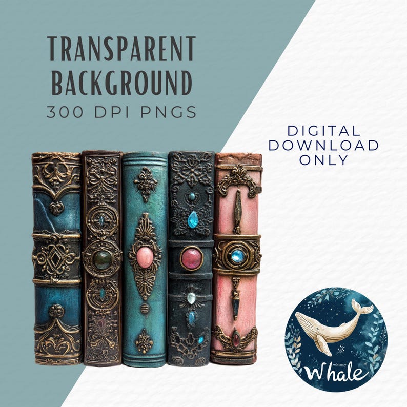 Love Spell Grimoire Book Spine Clipart, 46 Watercolour Vintage Ornate ...